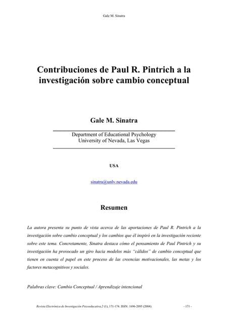 Contribuciones de Paul R Pintrich | Psicología y mente | uDocz