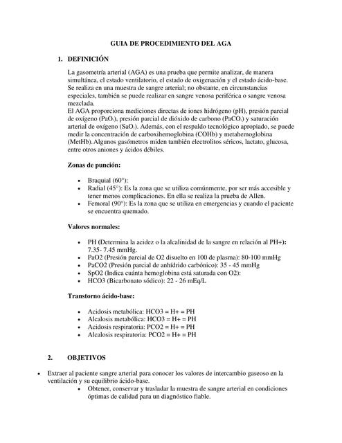 Guía de procedimientos de la gasometría arterial | FIORELLA RAMIREZ | uDocz