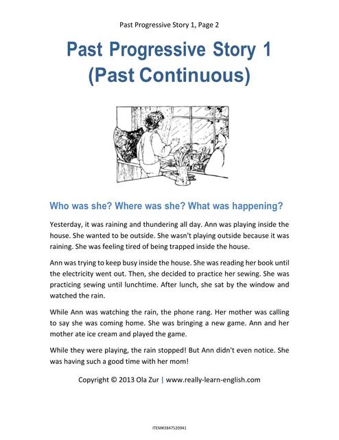 Past progressive Story 1 Past continuous | Psico apuntes | uDocz