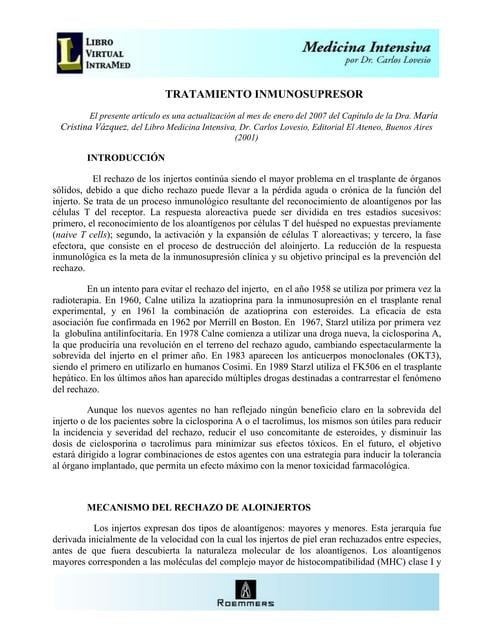 Tratamiento Inmunosupresor | Oscar Solorzano Samame | uDocz