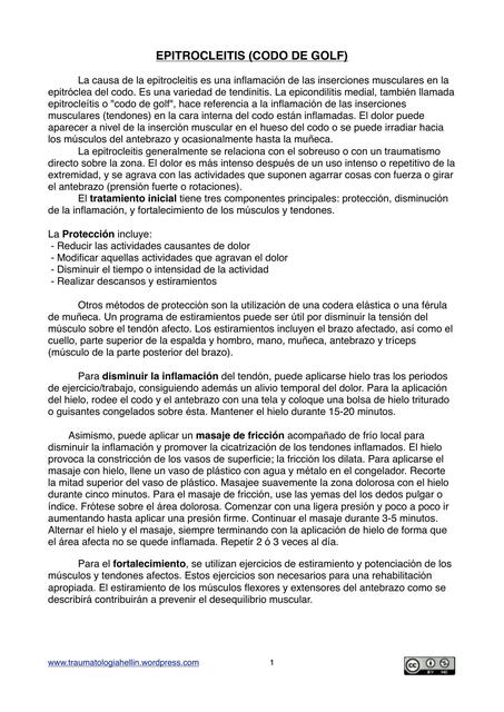 Epitrocleitis | B.M.GFisioterapia Apuntes y demás | uDocz