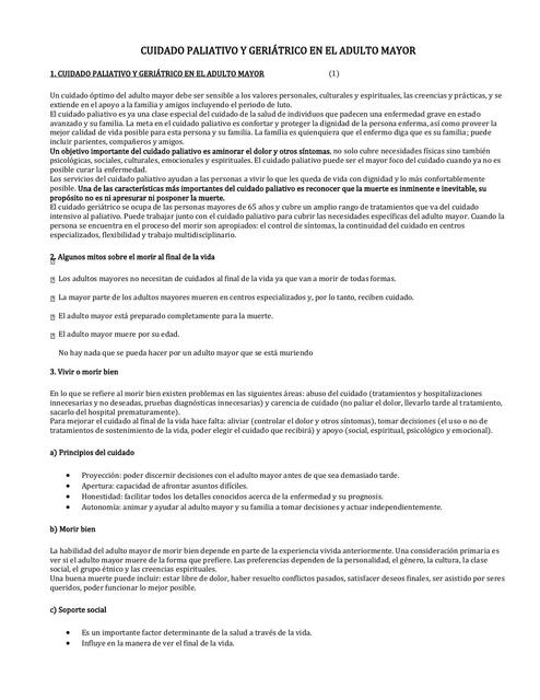 Cuidado Paliativo y Geriátrico en el Adulto Mayor | Erica AF | uDocz