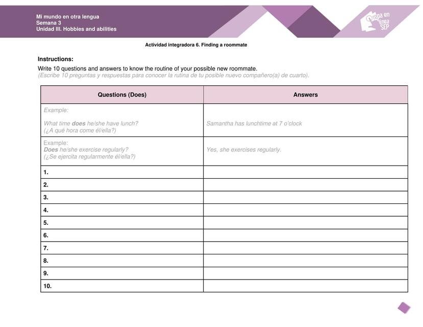 Actividad integradora 6. Finding a roommate | Ariadna | uDocz