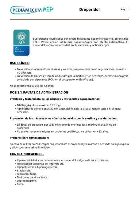 Ficha farmacológica droperidol | Mundo de Médicos | uDocz