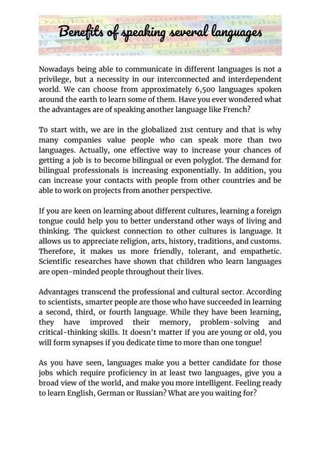 Benefits of speaking several languages | Macdanna | uDocz