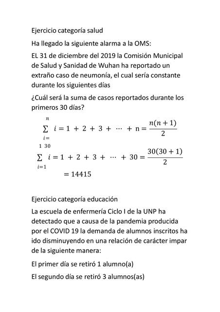 Ejercicio Categoría Salud | Duberly alfonso Tomapasca Ramírez | uDocz