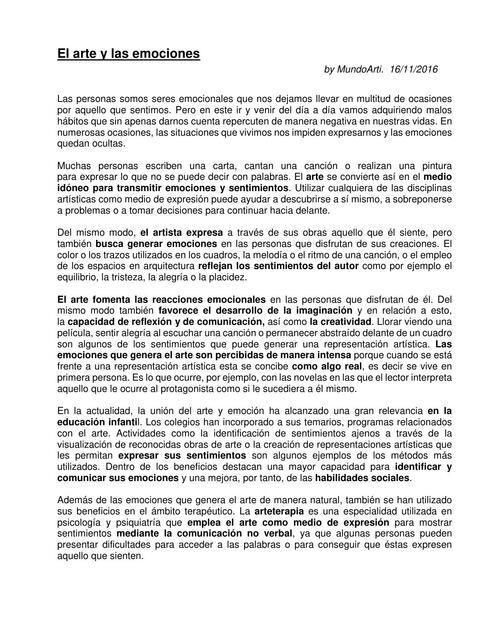El arte y las emociones | America Michelle Hernández Velázquez | uDocz