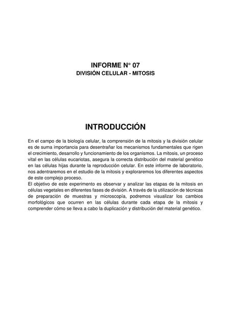 Informe n° 07 división celular - mitosis | Cesar Avila | uDocz