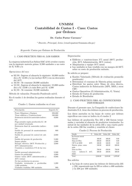 Caso: costos por órdenes | KELLY ROCIO CAMONES VELITA | uDocz