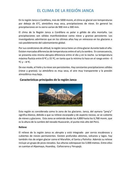 El clima de la Región Janca o Cordillera | Rossie XC | uDocz