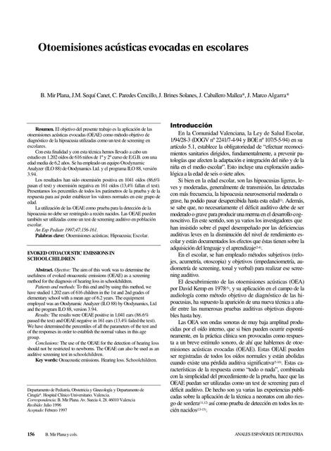 Otoemisiones acústicas evocadas en escolares | Medicina y Farmacia | uDocz