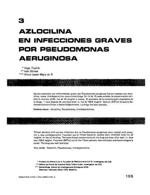 Azlocilina en infecciones graves por pseudomonas aeruginosa | Medicina ...
