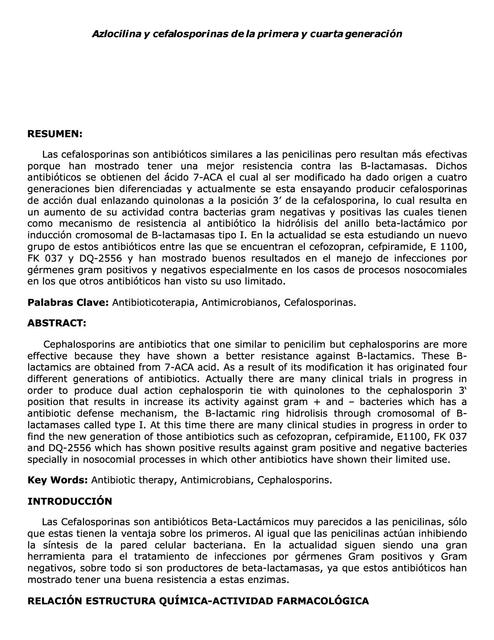 Azlocilina y cefalosporinas de la primera y cuarta | Medicina y ...