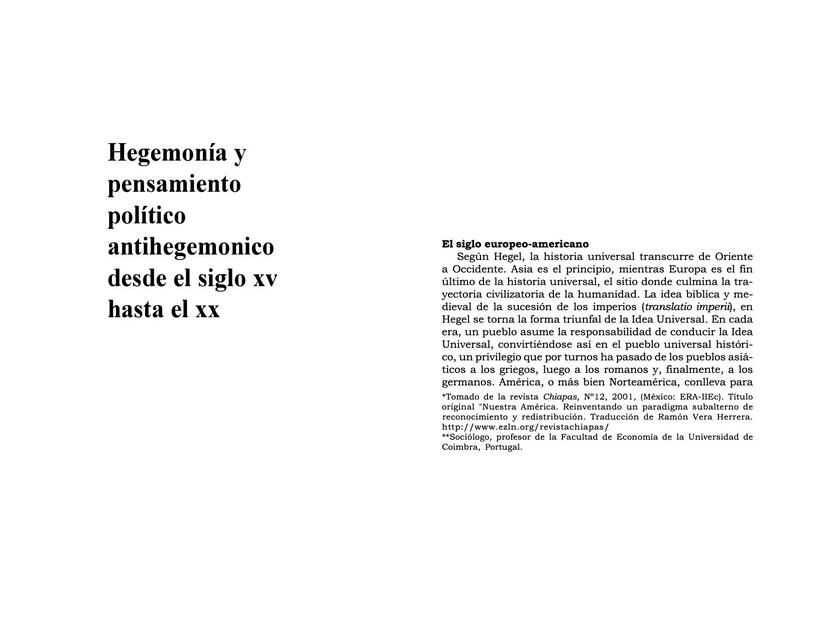 Hegemonía y pensamiento político antihegemonico desde el siglo XV hasta ...