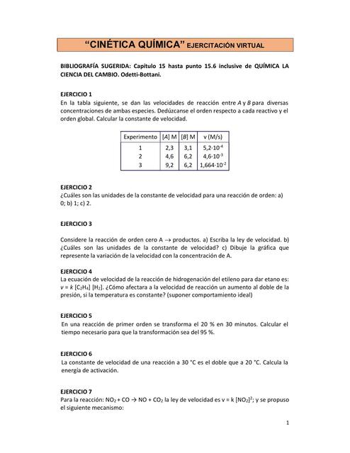 Cinética química ejercicios | anónimo | uDocz