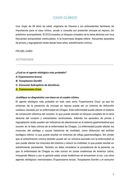 Caso clínico Trypanosoma Cruzi | YOSELIN CONTRERAS | uDocz