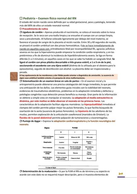 Pediatria - Examen fisico normal RN | Welbert Almeida Leite | uDocz