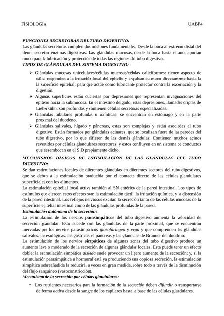 Funciones secretoras del tubo digestivo | Ana Isaac | uDocz