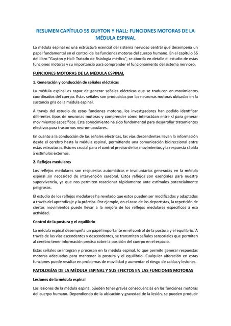 Resumen capítulo 55 Guyton y Hall: Funciones motoras de la médula espinal | Mundo de Médicos | uDocz