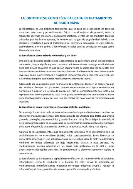 La iontoforesis como técnica usada en tratamientos de fisioterapia ...