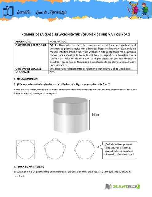 Relación entre volumen de prisma y cilindro | Elizabeth | uDocz