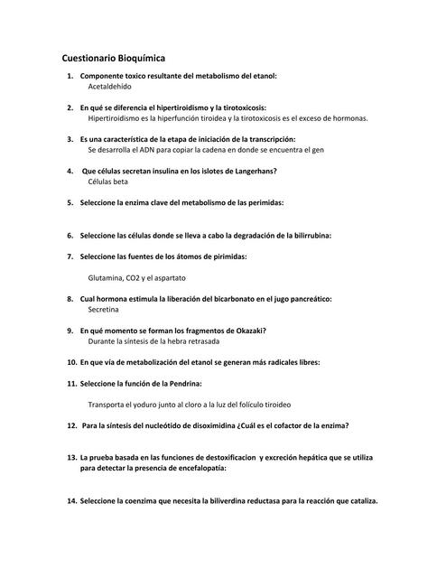 Cuestionario Bioquímica | Anto Villalta | uDocz