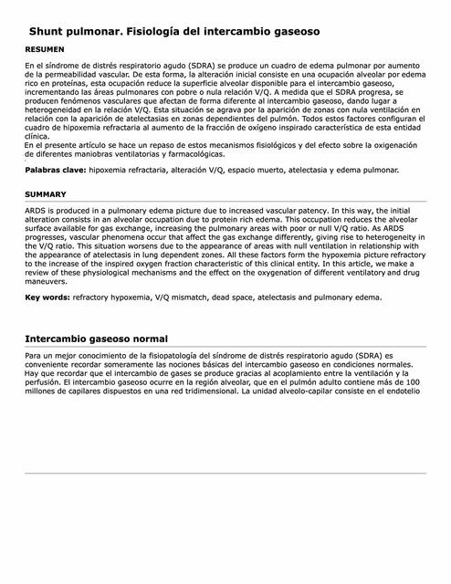 Shunt pulmonar Fisiología del intercambio gaseoso | Medicina y Farmacia ...