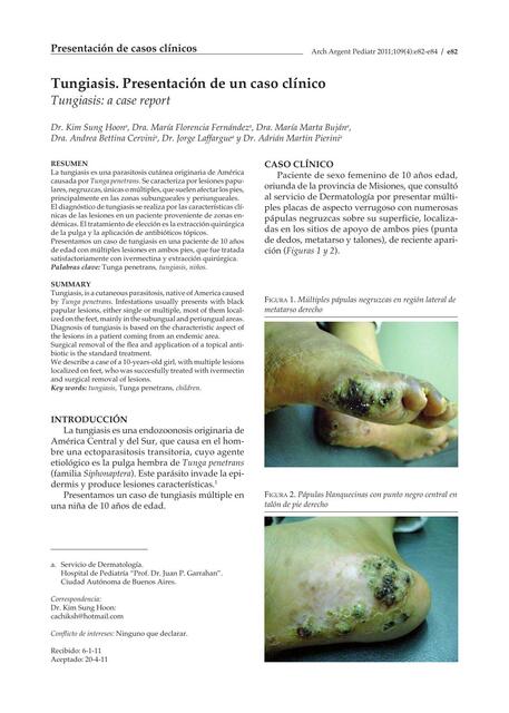 Tungiasis Presentación de un caso clínico | Medicina y Farmacia | uDocz