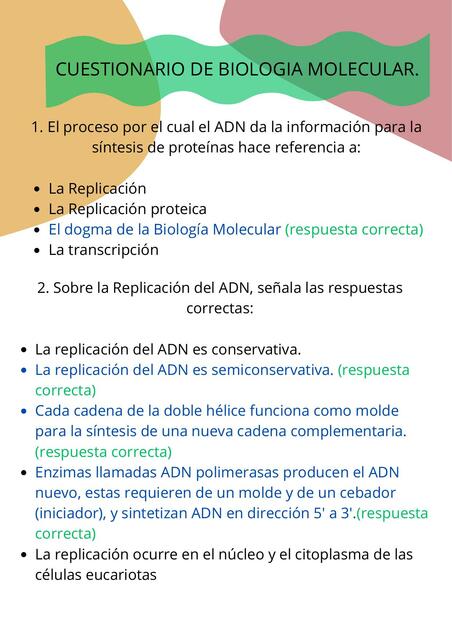 Cuestionario de Biología Molecular | uDocz