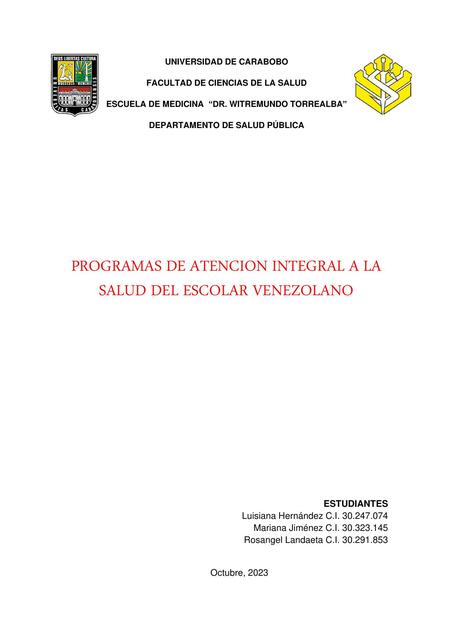 Programas de Atención Integral a la Salud del Escolar Venezolano | Mariana Jimenez | uDocz