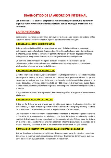 Diagnóstico de la Absorción Intestinal | Beltran Bryan | uDocz
