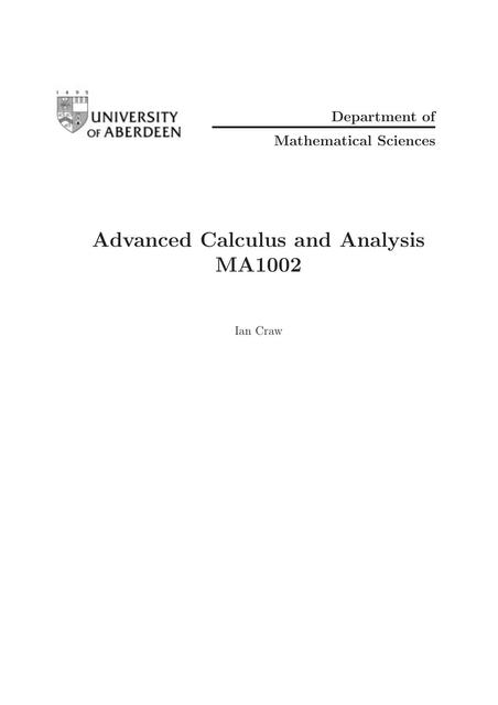 Advanced Calculus and Analysis | Jnb 2373 | uDocz