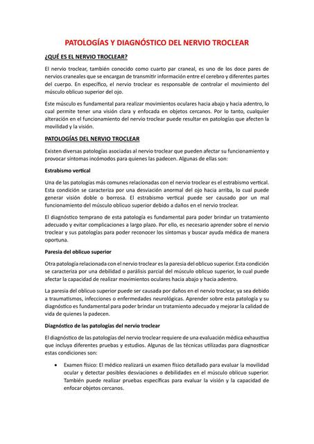 Patologías y diagnóstico del nervio troclear | Mundo de Médicos | uDocz