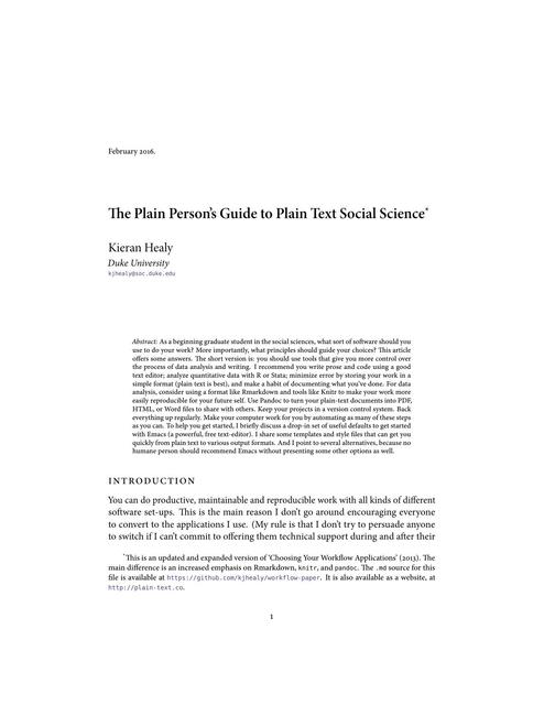 The Plain Person’S Guide To Plain Text Social Science | HackerNews | uDocz