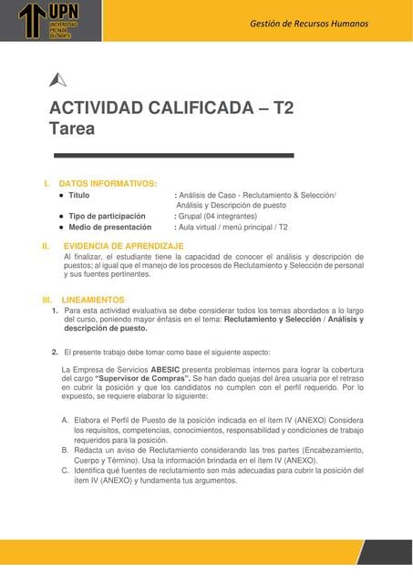 ACTIVIDAD CALIFICADA – T2 | alexandra saavedra | uDocz