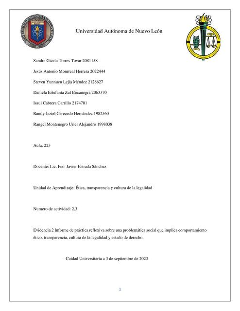 Informe de práctica reflexiva sobre una problemática social | juan | uDocz