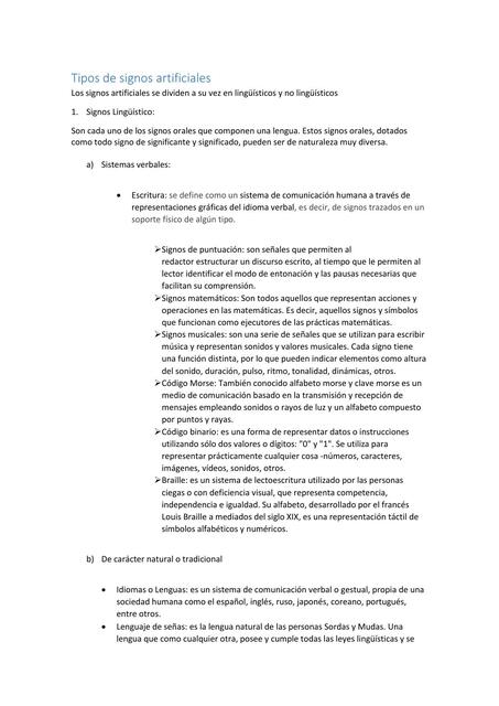 Tipos de Signos Artificiales | Katherine Mejías | uDocz