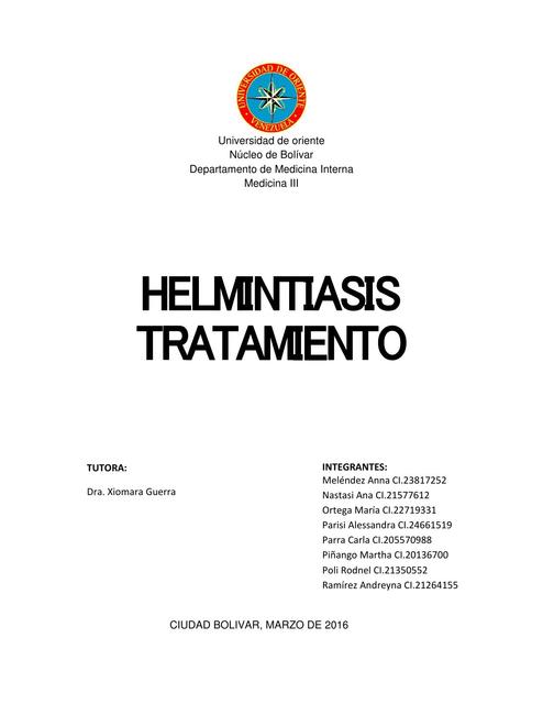 TRATAMIENTO DE HELMINTIASIS | Medicine aha | uDocz