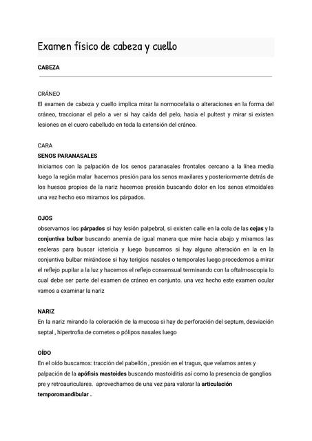 Examen Físico de Cabeza y Cuello | Caleb Adonis Rivas Molina | uDocz