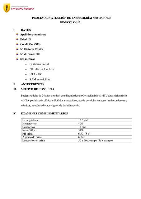 Pae Ginecología Pielonefritis Nursing Assist4nce Udocz