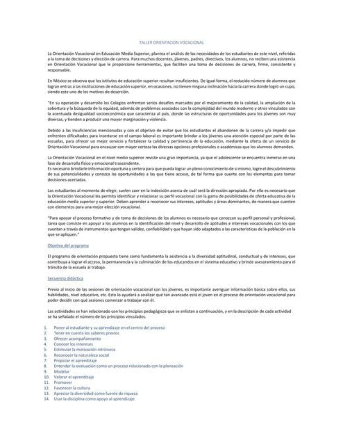 Taller orientación vocacional | Jess Brito Alavrez | uDocz