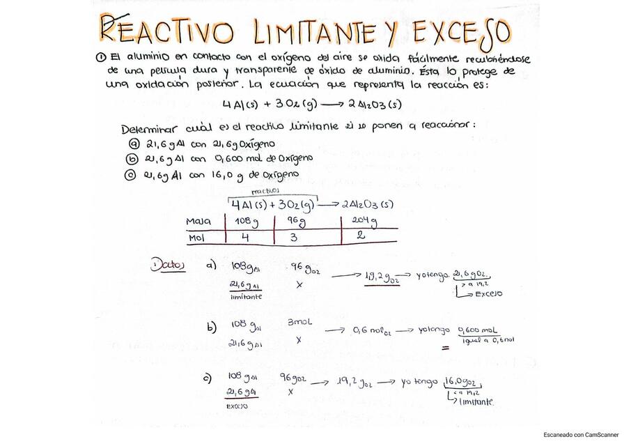 Hoja De Trabajo Sobre El Reactivo Limitante Con Respuestas