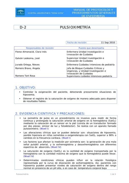 Pulsioximetria | Enfermería | uDocz