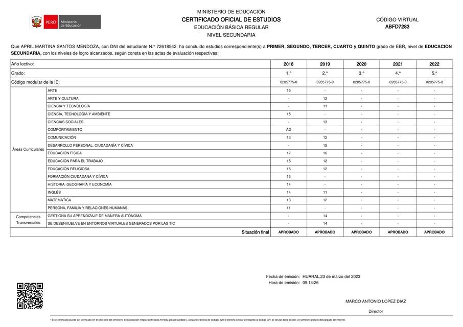 CERTIFICADO OFICIAL DE ESTUDIOS | Awii | uDocz