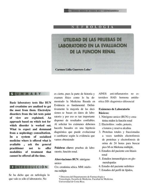 Utilidad de las pruebas de laboratorio en la evaluación de la función renal | Rosalba Gonzalez ...