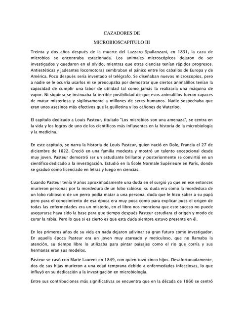 Resumen capitulo 3 Cazadores de microbios | KAREN CONTRERAS PASTRANA | uDocz