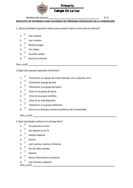 Encuesta de intereses 6 | Estrella Osorio | uDocz