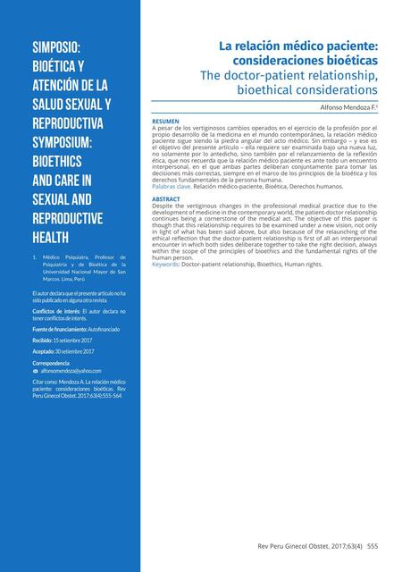 La relación médico paciente Consideraciones bioética | YES SAS | uDocz