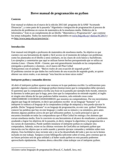 Breve Manual de Programación de Python | fn_pzk Ctxz | uDocz
