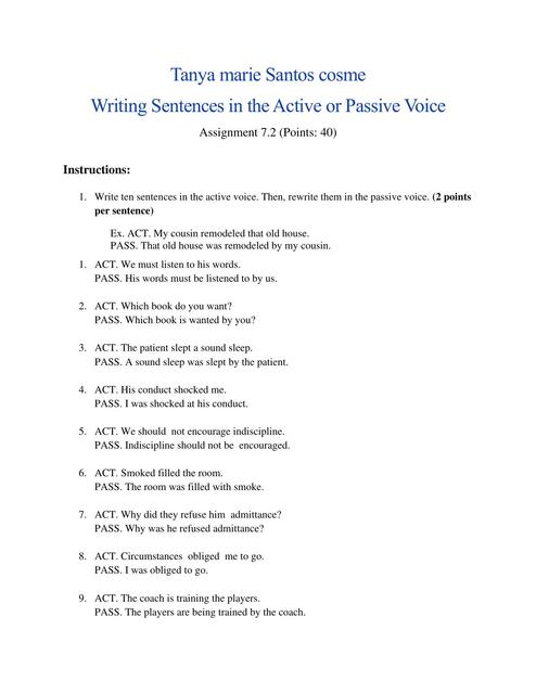 Writing Sentences in the Active or Passive Voice | Tanya Santos | uDocz